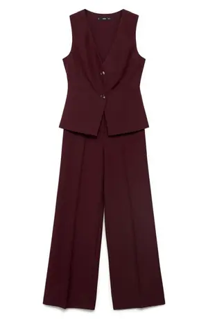Mango Sleeveless Wide-leg Jumpsuit - Burgundy