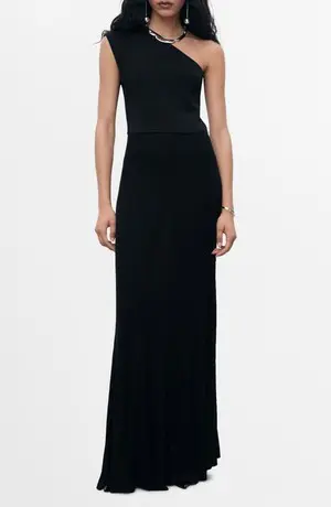 Mango One-shoulder Rib Maxi Dress - Black