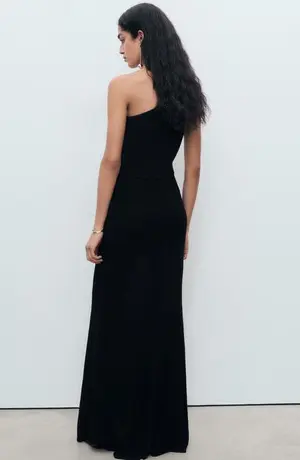 Mango One-shoulder Rib Maxi Dress - Black