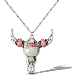 Jessica Simpson Bull Skull Pendant Necklace - Silver/coral
