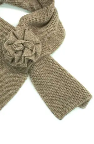 Portolano Cashmere Loop Scarf With Flower - Nile Brown