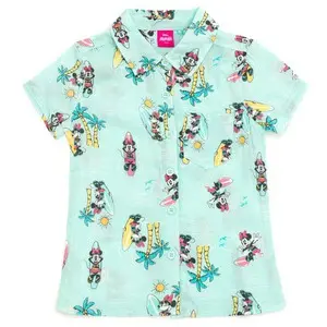 Disney Printed Short Sleeve Button-up Shirt - Minnie Mouse Green