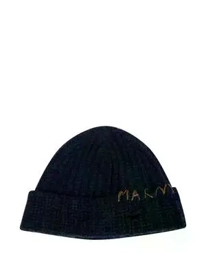 Marni Embroidered-logo Beanie - Blue