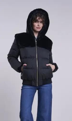 BLUE DUCK Down Jacket With Shearling Yoke - Black