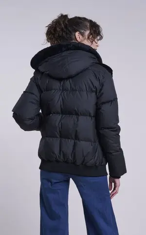 BLUE DUCK Down Jacket With Shearling Yoke - Black