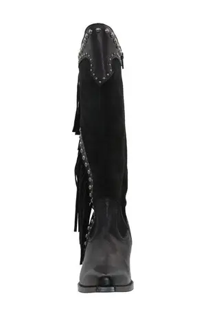 VOLATILE Palomino Knee-high Western Boot With Fringe - Black