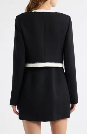 LoveShackFancy Ralphette Crystal Trim Cropped Jacket - Black