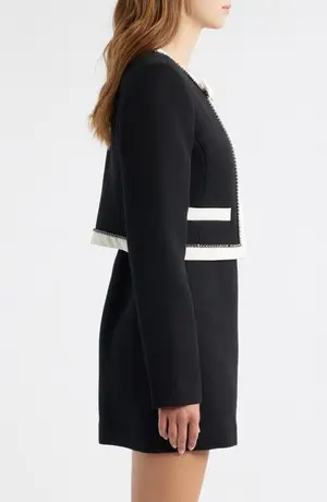 LoveShackFancy Ralphette Crystal Trim Cropped Jacket - Black