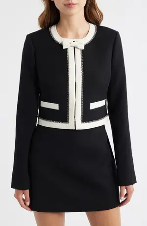 LoveShackFancy Ralphette Crystal Trim Cropped Jacket - Black