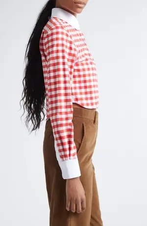 Thom Browne 4-bar Gingham Check Flannel Crop Shirt - Red