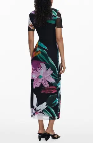 Desigual Floral Print Mesh Maxi Dress