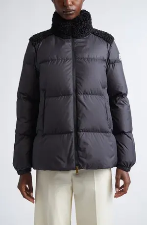 Moncler Esnaie Faux Shearling Trim Down Jacket - Black
