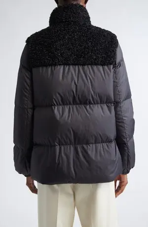 Moncler Esnaie Faux Shearling Trim Down Jacket - Black