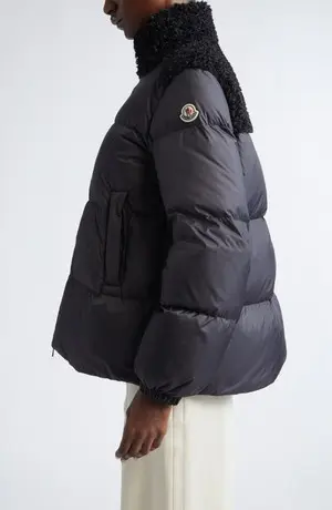 Moncler Esnaie Faux Shearling Trim Down Jacket - Black