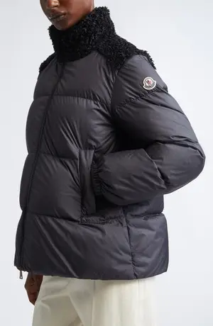 Moncler Esnaie Faux Shearling Trim Down Jacket - Black