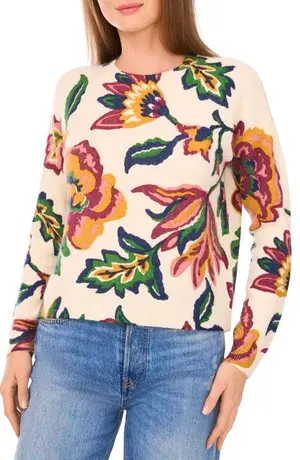 CECE DUPRAZ Floral Jacquard Pullover Sweater - New Ivory