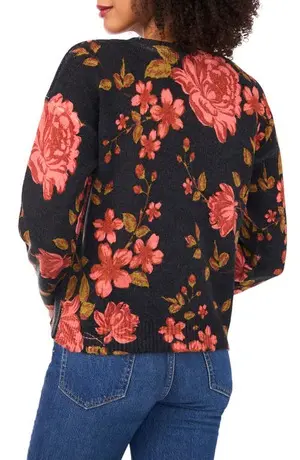 CECE DUPRAZ Floral Jacquard Pullover Sweater - Rich Black