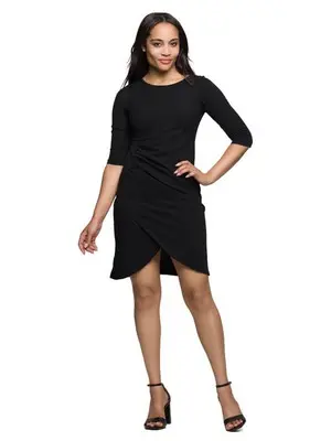 24SEVEN COMFORT APPAREL Ruched Tulip Hem Mini Dress - Black