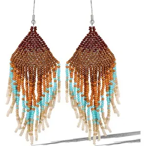 Jessica Simpson Beaded Fringe Earrings - Turquoise/brown
