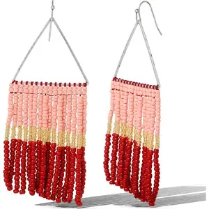 Jessica Simpson Beaded Fringe Earrings - Pink/red/yellow
