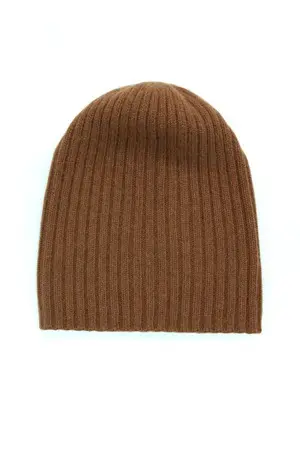 Portolano Cashmere Ribbed Beanie - Toffee