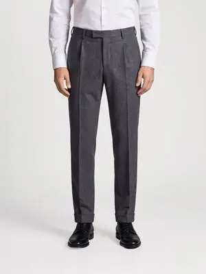 PT TORINO Pt Torino Slim Fit Pleated Wool Blend Tailored Trousers Grey