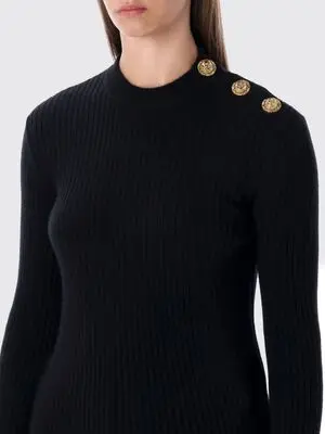 Balmain Ribbed Knit Sweater With Button Detail - Black