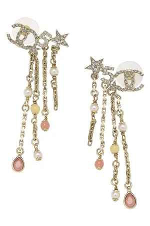Chanel Metal Star Dangle Earring Cuffs - Gold