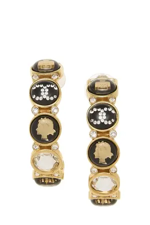 Chanel Crystal 'CC' Hoop Earrings Black