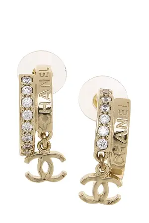 Chanel Crystal 'cc' Hoop Earrings - Gold