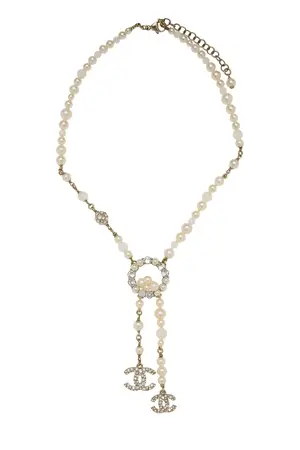 CHANEL Faux Pearl Crystal 'CC' Necklace