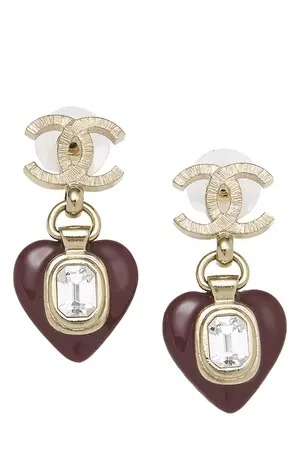 Chanel Resin 'cc' Heart Dangle Earrings - Purple