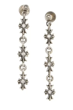 Chrome Hearts Sterling Diamond Cross Dangle Earrings - Silver