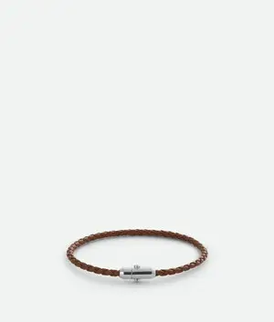 BOTTEGA  VENETA Braided Leather And Sterling Silver Bracelet - Dark Leather