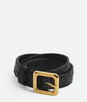BOTTEGA  VENETA Bottega Veneta Intrecciato Piccolo Calfskin Leather Belt - Black