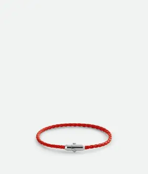 BOTTEGA  VENETA Braided Leather And Sterling Silver Bracelet - Cherry Tomato