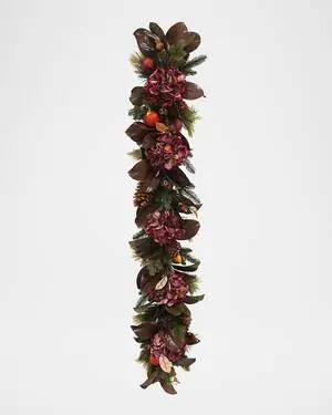 WINWARD HOME 60" Hydrangea & Magnolia Leaf Garland - Burgundy/green
