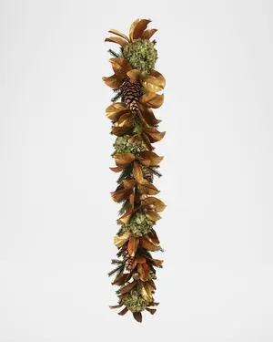 WINWARD HOME 60" Magnolia Leaf & Hydrangea Garland - Green/gold