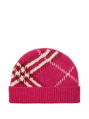 Burberry Check Pattern Jacquard Beanie - Pink