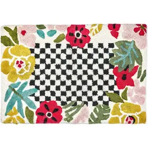 MACKENZIE-CHILDS Floral Checkerboard Cotton Bath Rug - Pink