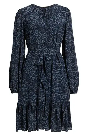 Kobi Halperin Printed Ruffle Hem Long Sleeve Dress