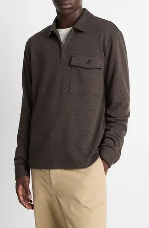 Vince Herringbone Long Sleeve Quarter Zip Polo