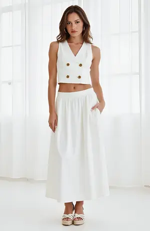 MODENAIRE Double-breasted Vest And Maxi Skirt Set