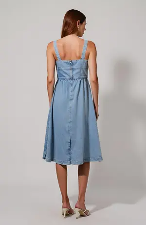 MODENAIRE Denim Midi Dress With Bow