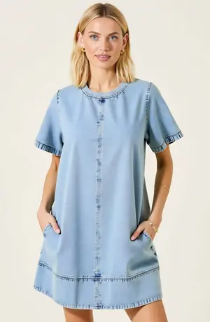 MODENAIRE Denim Mini Dress With Pockets