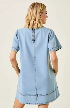 MODENAIRE Denim Mini Dress With Pockets