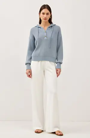 MODENAIRE Knit Button-front Hoodie With Drop Shoulders
