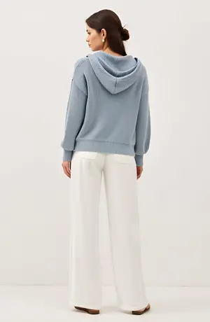 MODENAIRE Knit Button-front Hoodie With Drop Shoulders