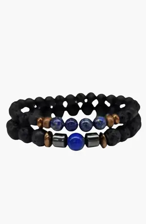 HUMANIST BEAUTY Crystal Lava Beaded Bracelet Set - Lapis Lazuli