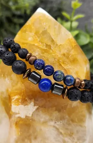 HUMANIST BEAUTY Crystal Lava Beaded Bracelet Set - Lapis Lazuli